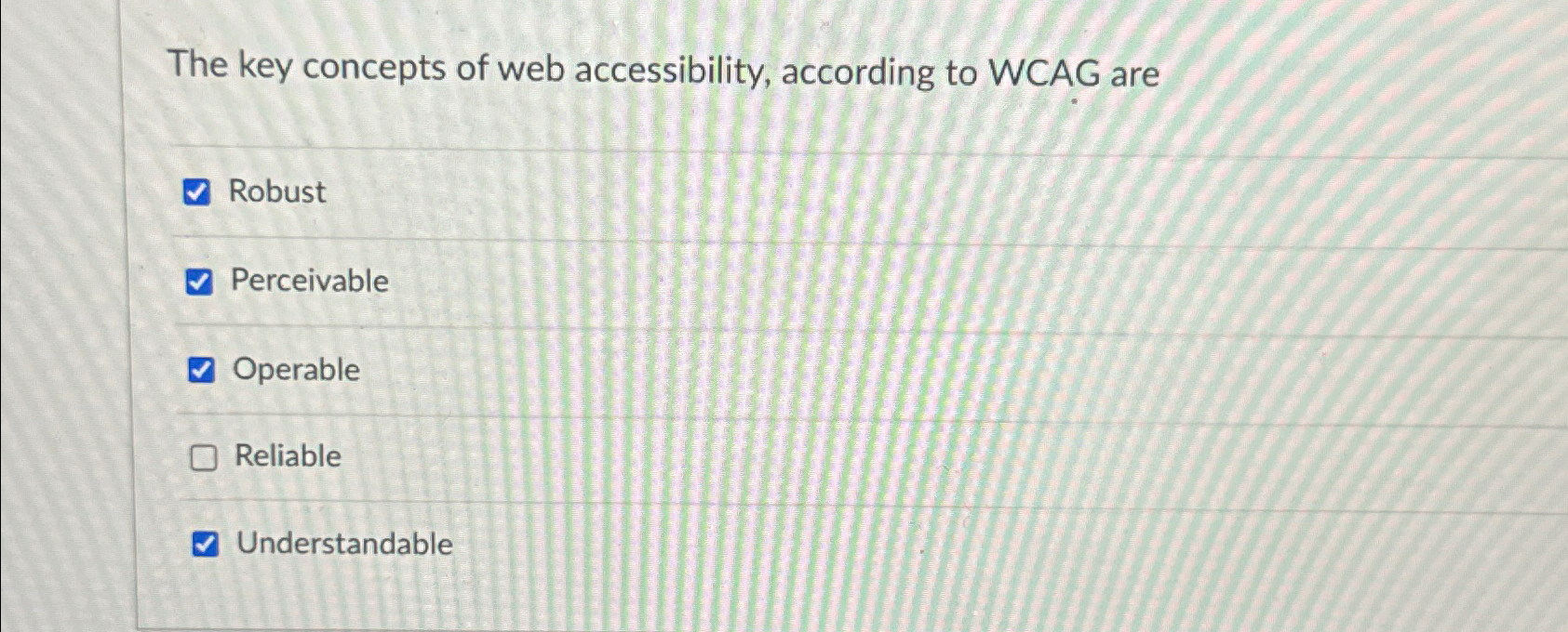 Solved The key concepts of web accessibility, according to | Chegg.com
