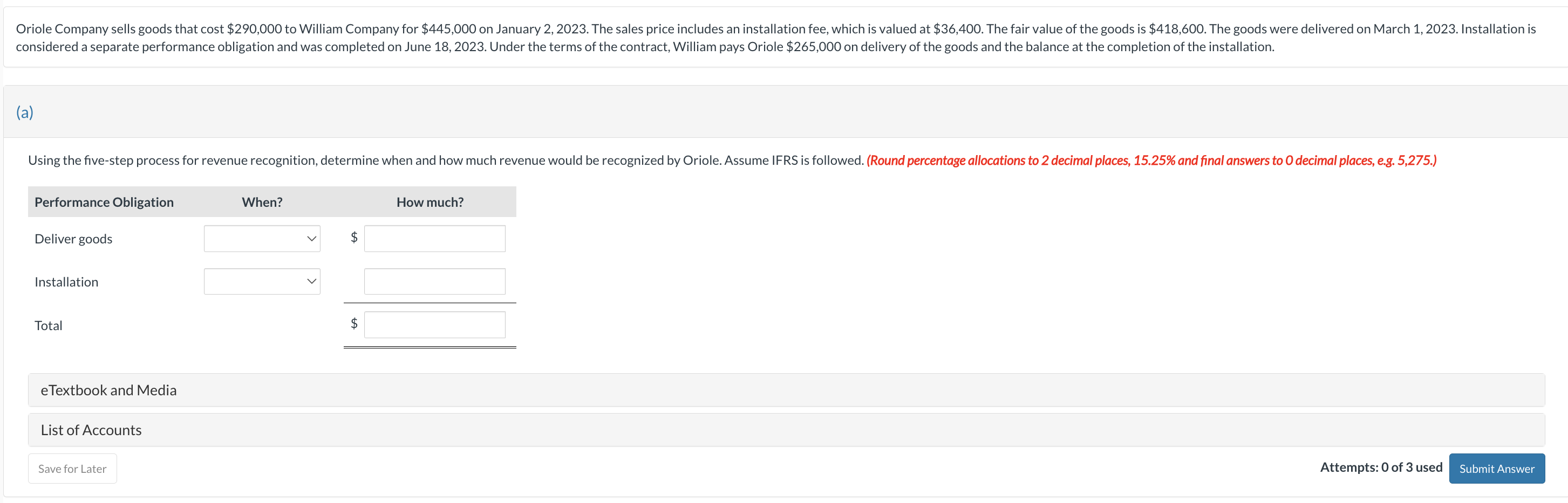 Solved (a)eTextbook and MediaList of Accounts | Chegg.com