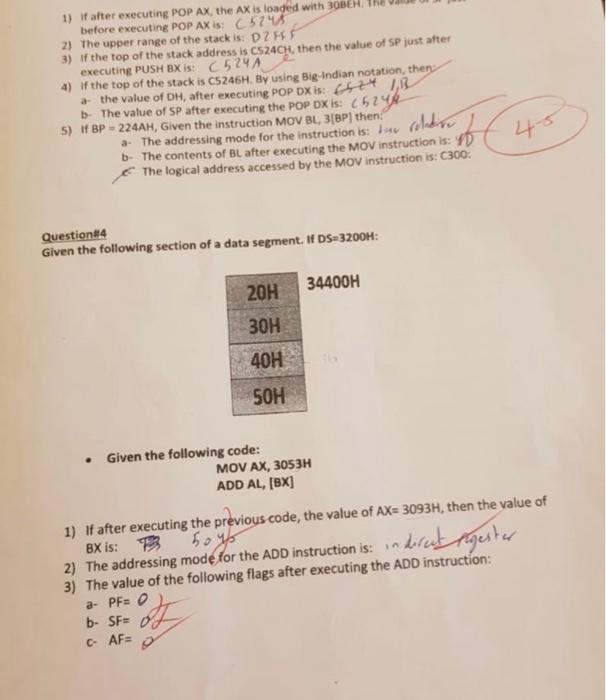 Question#3 Given the following section of a stack | Chegg.com