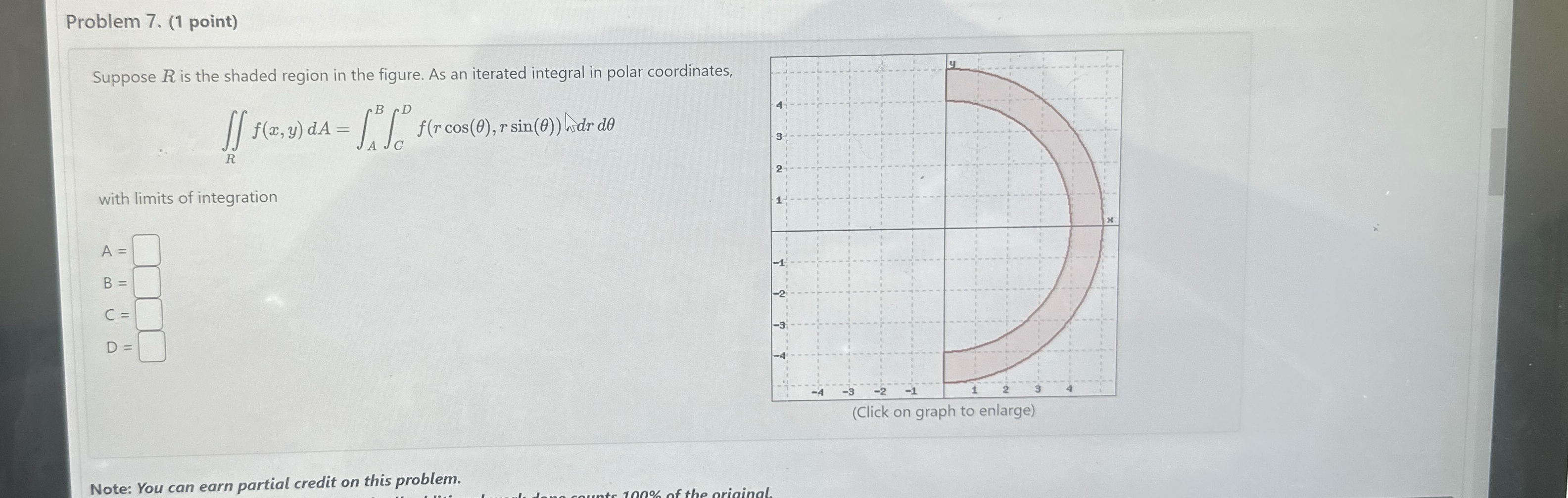 Solved Problem 7. (1 ﻿point)Suppose R ﻿is the shaded region | Chegg.com