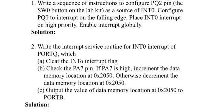 1. Write a sequence of instructions to configure PQ2 | Chegg.com