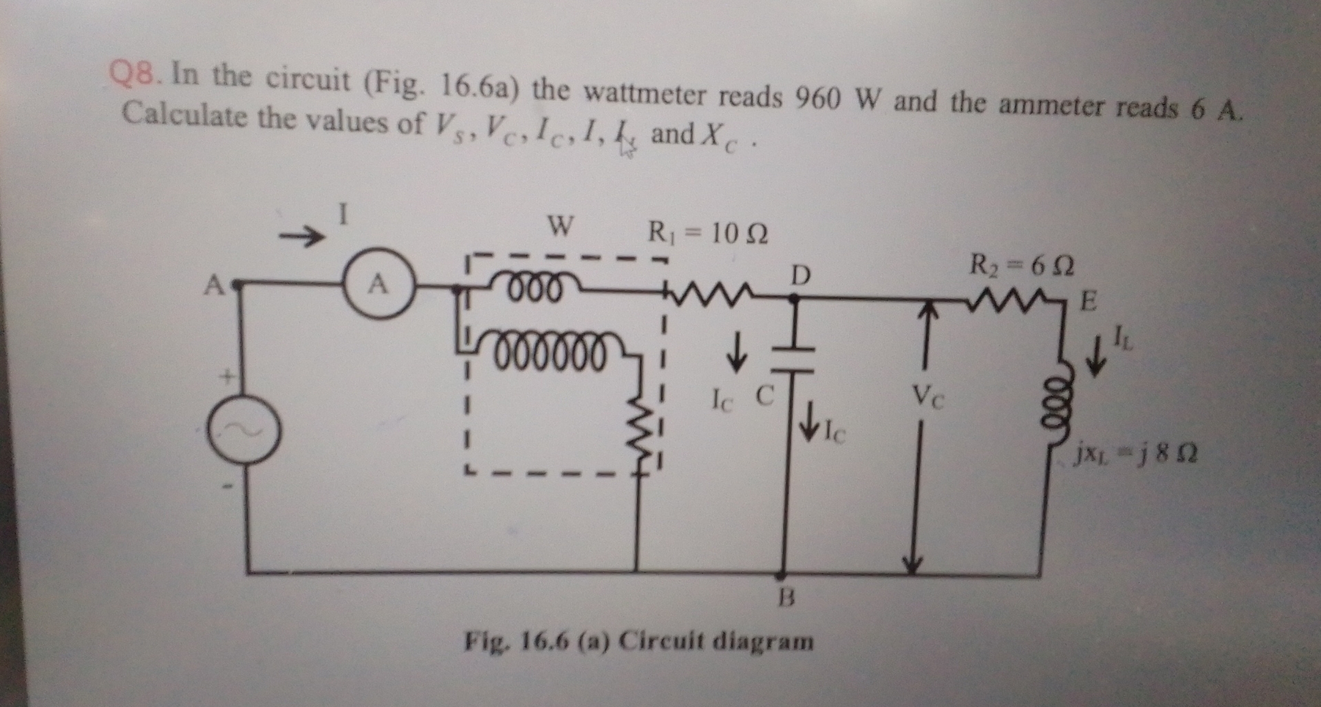 Q8. ﻿In the circuit (Fig. 16.6a) ﻿the wattmeter reads | Chegg.com