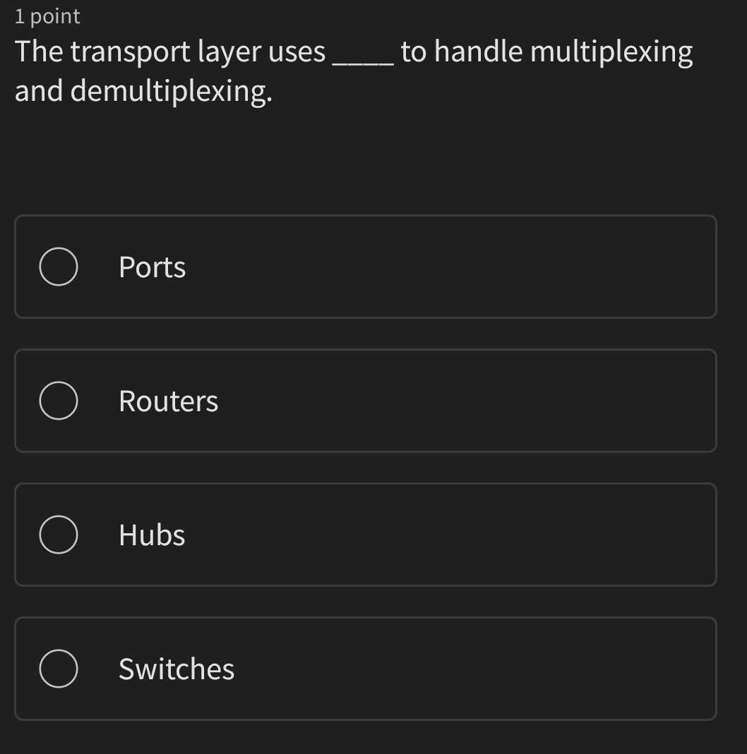 Solved 1 ﻿pointThe transport layer uses q, ﻿to handle | Chegg.com