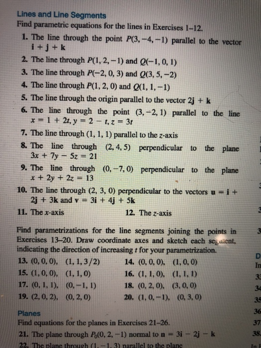 Solved Lines and Line Segments Find parametric equations for | Chegg.com