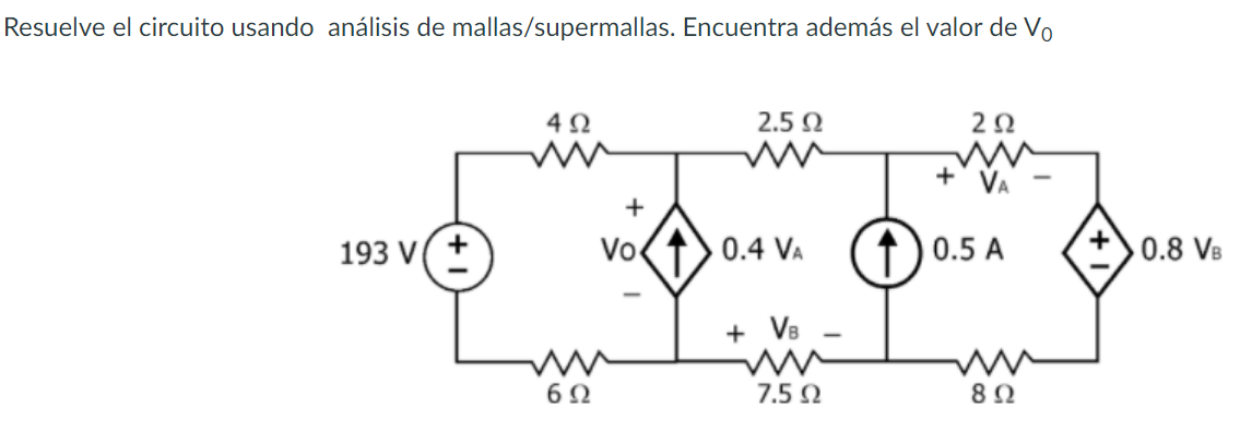 Solved Resuelve el circuito usando análisis de | Chegg.com