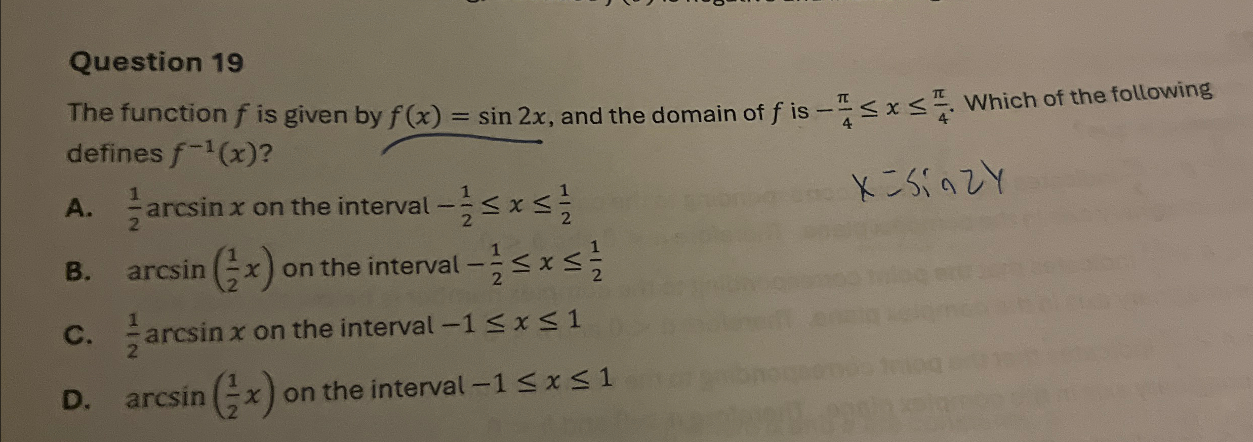Solved Question 19The function f ﻿is given by f(x)=sin2x, | Chegg.com