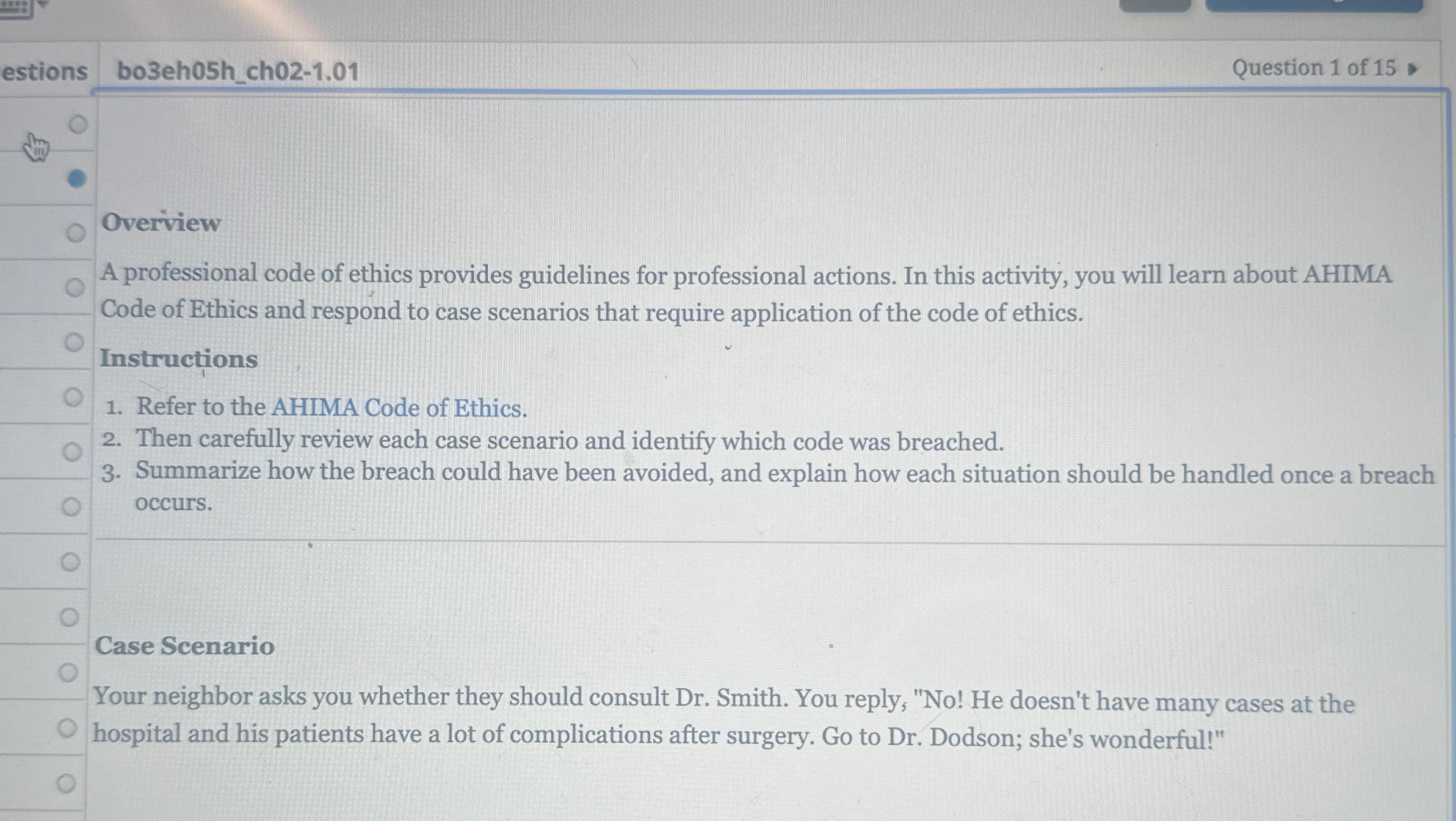 Solved estionsbo3eh05h_ch02-1.01Question 1 ﻿of 15 、OverviewA | Chegg.com