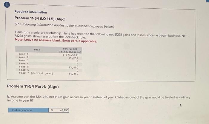 Solved Required information Problem 11-54 (LO 11-5) (Algo) | Chegg.com