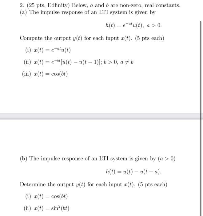 Solved 2. (25 pts, Edfinity) Below, a and b are non-zero, | Chegg.com