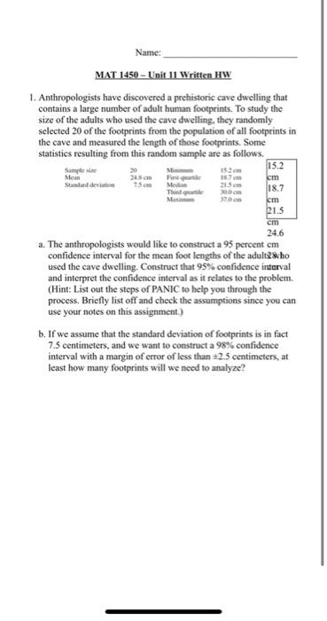 Solved Name: Me cm MAT 1450 - Unit 11 Written HW 1. | Chegg.com