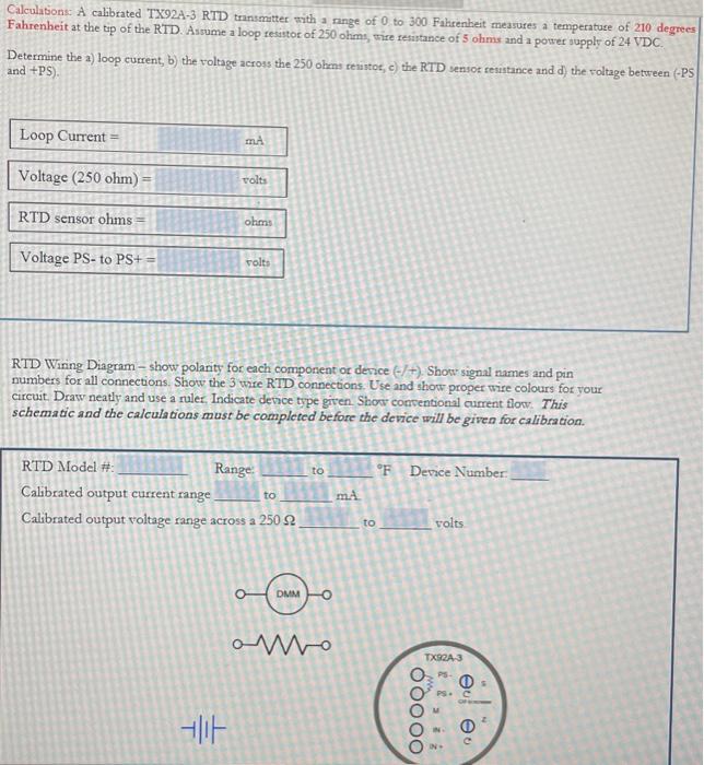 Solved Galculations: A calibrated TX92A-3 RTD transmitter | Chegg.com
