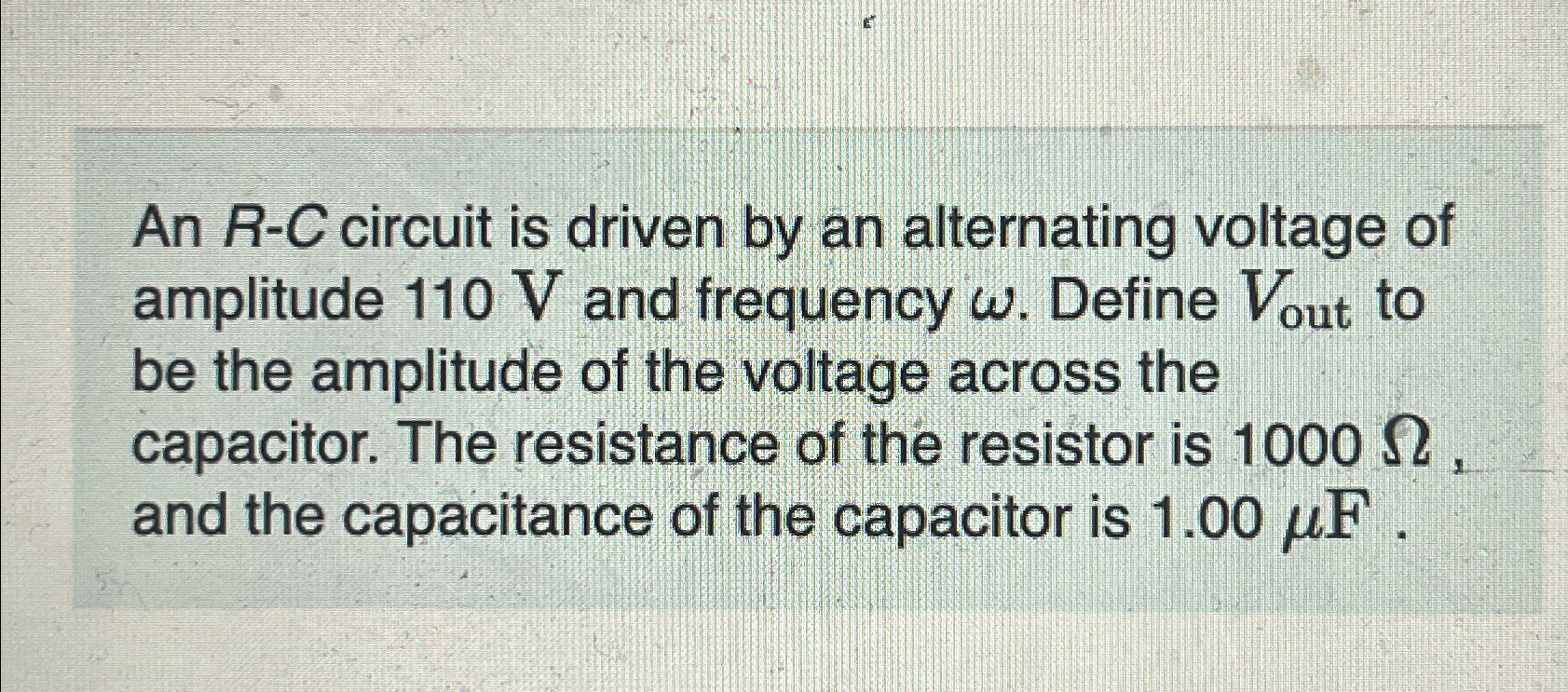 Solved An R-C ﻿circuit is driven by an alternating voltage | Chegg.com
