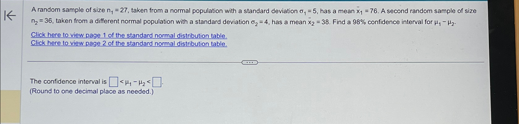 Solved A random sample of size n1=27, ﻿taken from a normal | Chegg.com