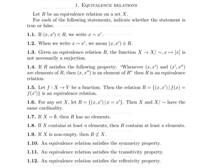 Solved Let R be an equivalence relation on a set X. For each | Chegg.com