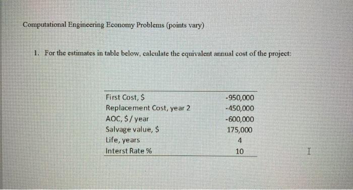 Solved Computational Engineering Economy Problems (points | Chegg.com