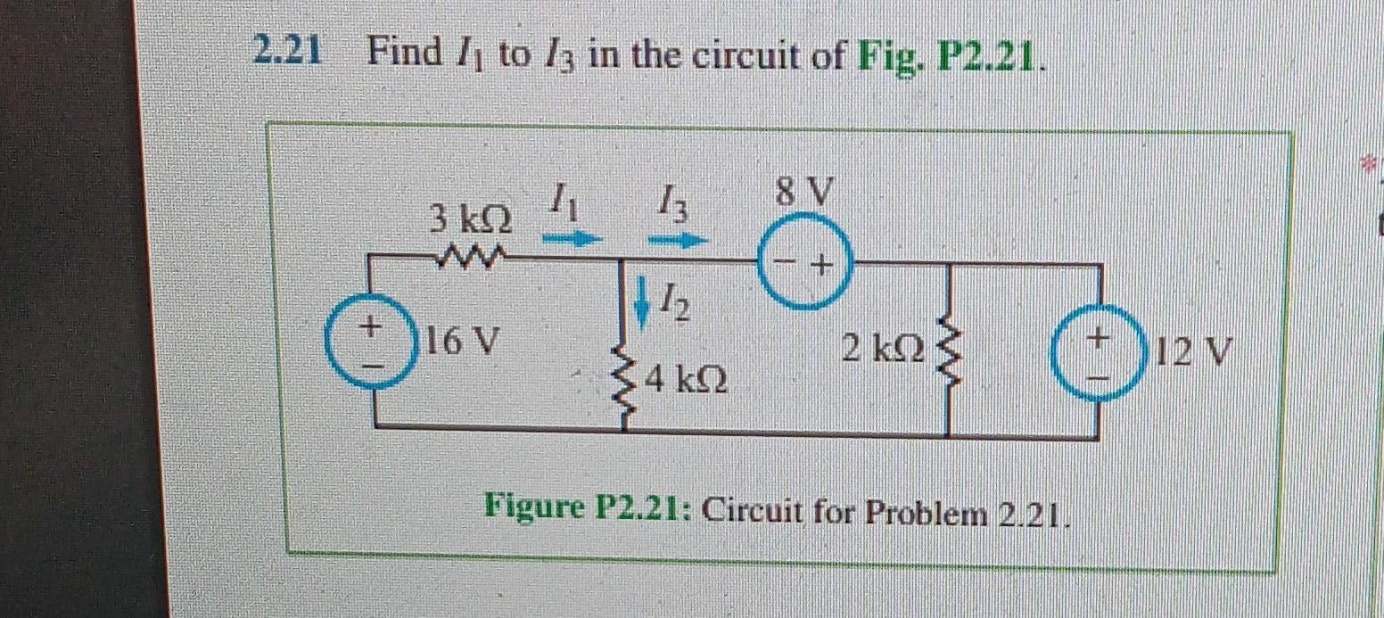 2.21 Find I1 to I3 in the circuit of Fig. P2.21. | Chegg.com