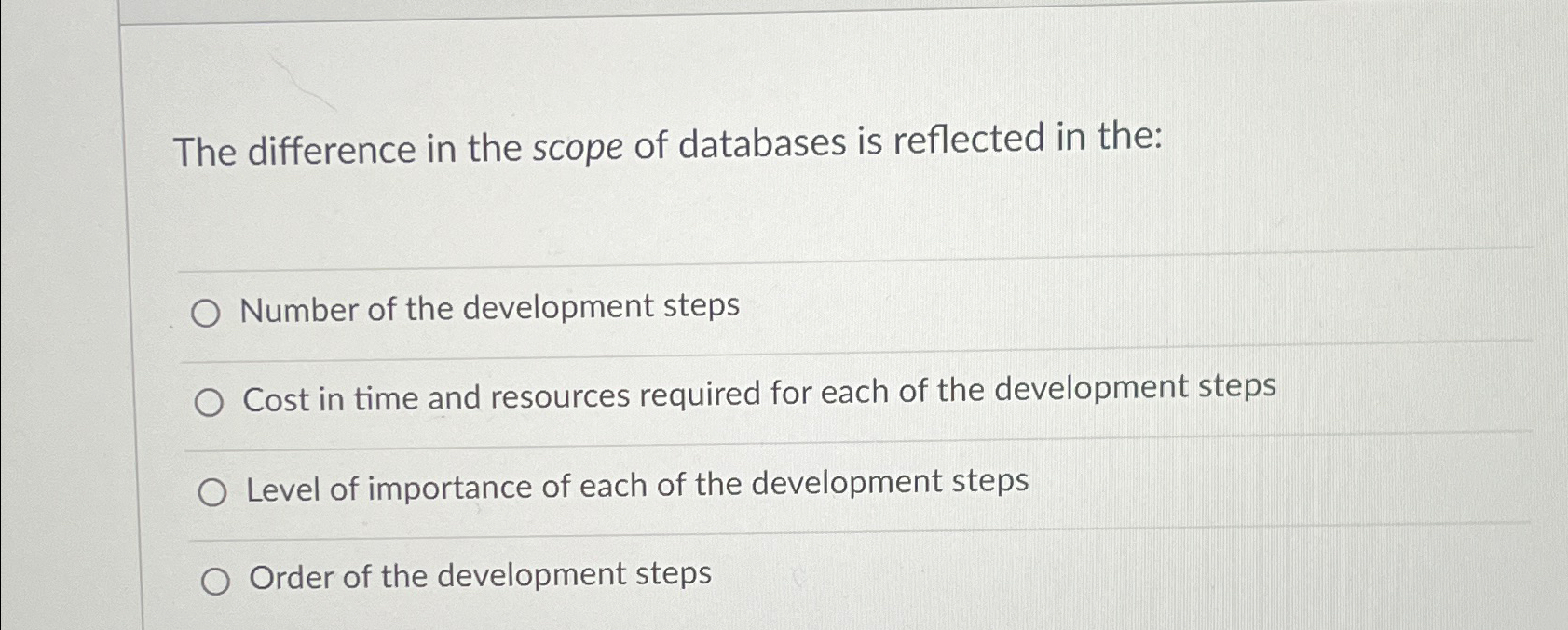 Solved The difference in the scope of databases is reflected | Chegg.com