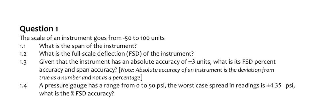 Solved Question 1The scale of an instrument goes from -50 | Chegg.com