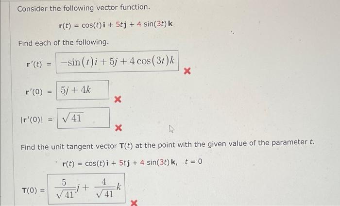 Solved Consider the following vector function. r(t) = | Chegg.com