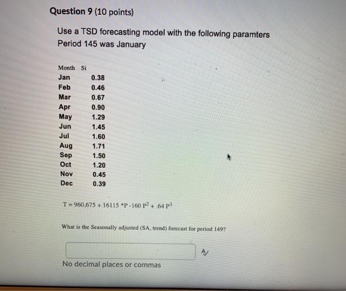 Solved Question 9 (10 points) Use a TSD forecasting model | Chegg.com