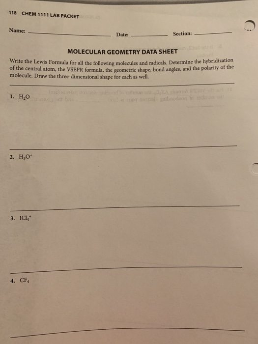 Solved EXPERIMENT 11 Molecular Geometry 119 5. CF,a 6. PO, | Chegg.com