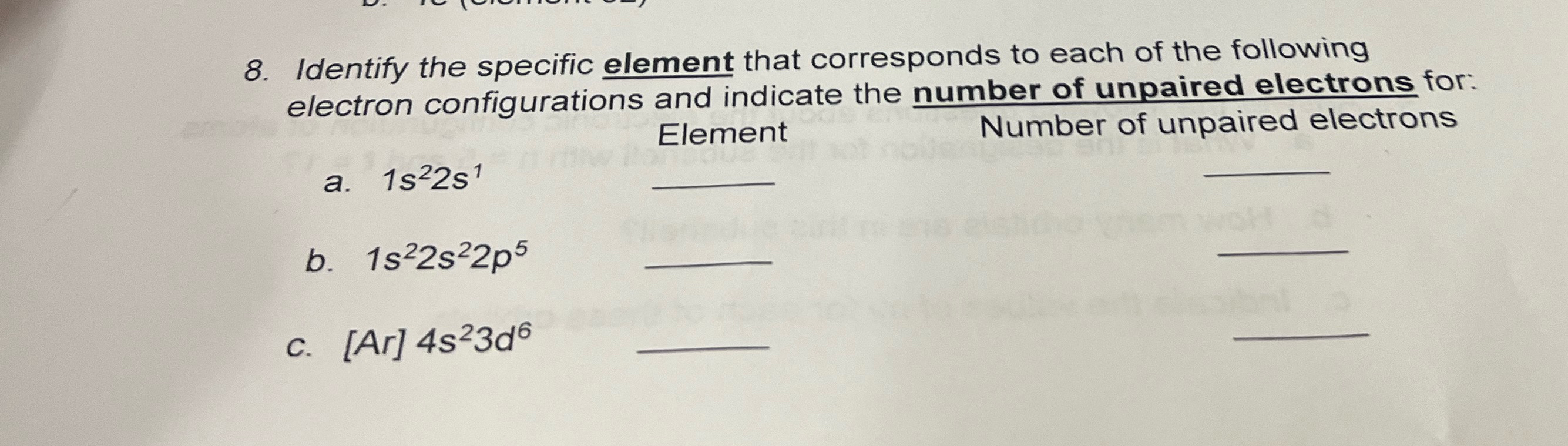Solved Identify the specific element that corresponds to | Chegg.com