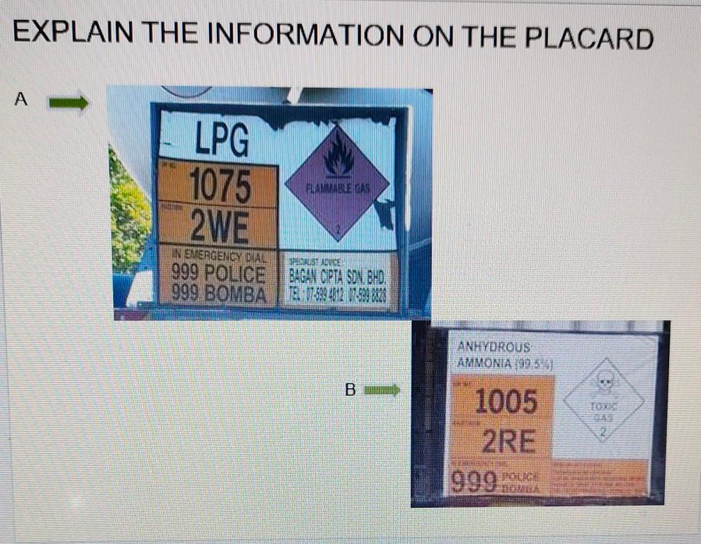Solved EXPLAIN THE INFORMATION ON THE PLACARD А. LPG 1075 | Chegg.com
