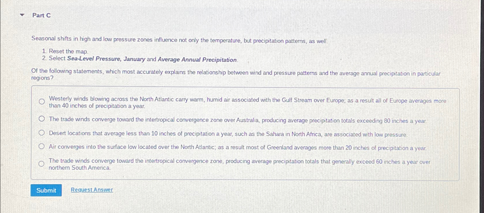Solved Part CSeasonal shifts in high and low pressure zones | Chegg.com