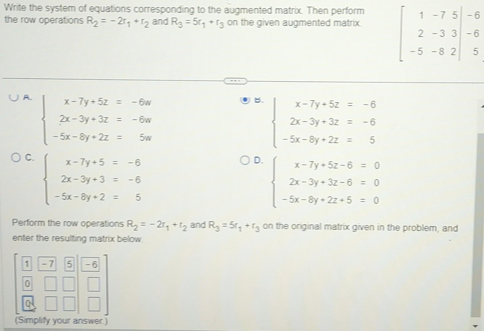 Solved Write the system of equations corresponding to the | Chegg.com