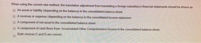 Solved When using the current rate method, the translation | Chegg.com