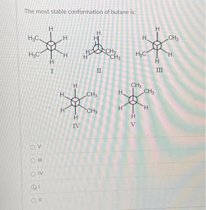 Solved The most stable conformation of butane is: Н.С. H HI | Chegg.com