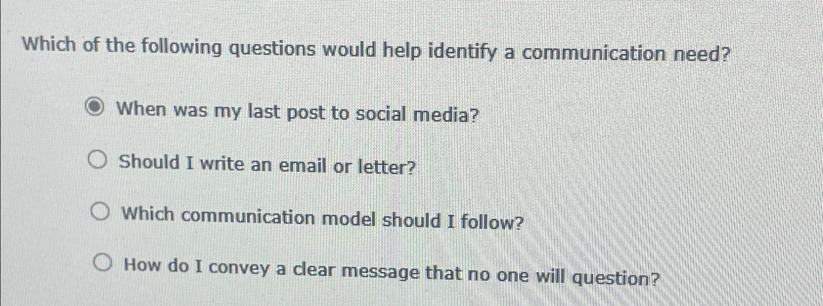 Solved Which of the following questions would help identify | Chegg.com