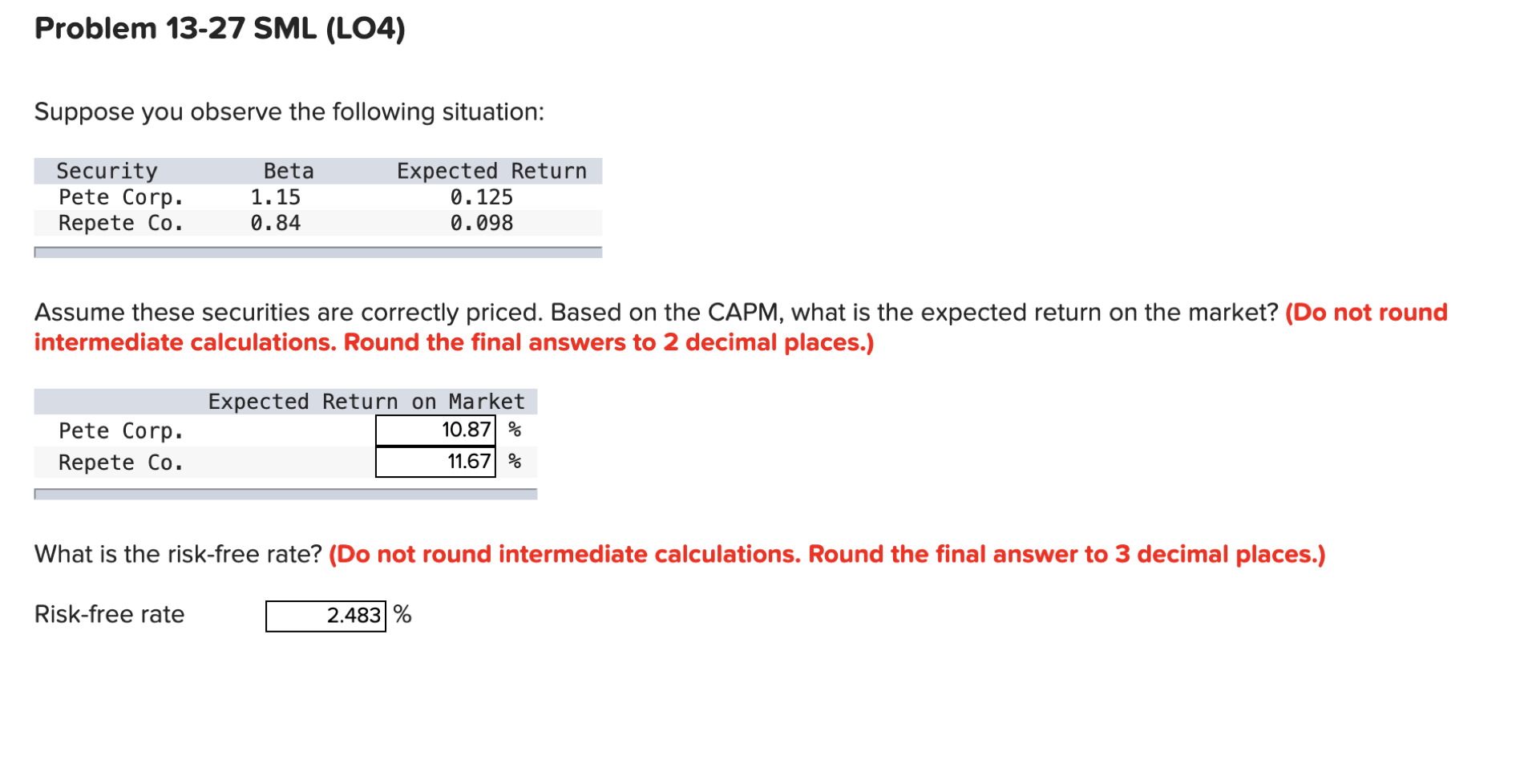 Solved Problem 13-27 ﻿SML (LO4)Suppose you observe the | Chegg.com