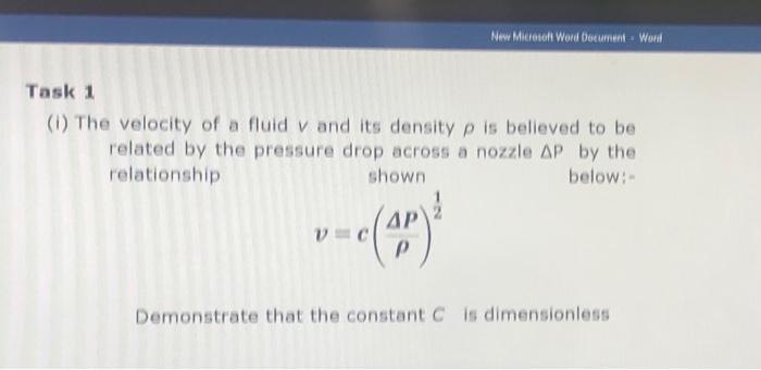 Solved Task 1 (i) The velocity of a fluid v and its density | Chegg.com
