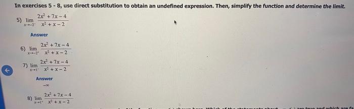 Solved In exercises \\( 5-8 \\), use direct substitution to | Chegg.com