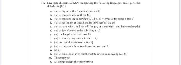Solved 1.6 Give state diagrams of DFAs recognizing the | Chegg.com