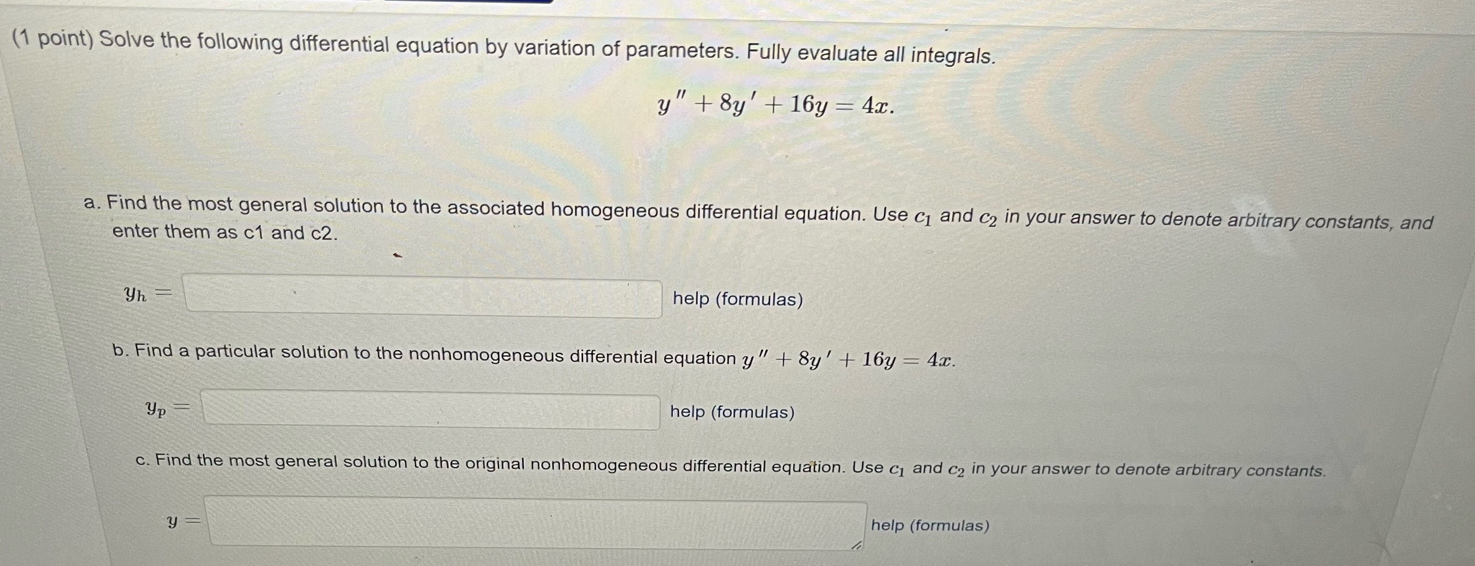 Solved (1 ﻿point) ﻿Solve the following differential equation | Chegg.com