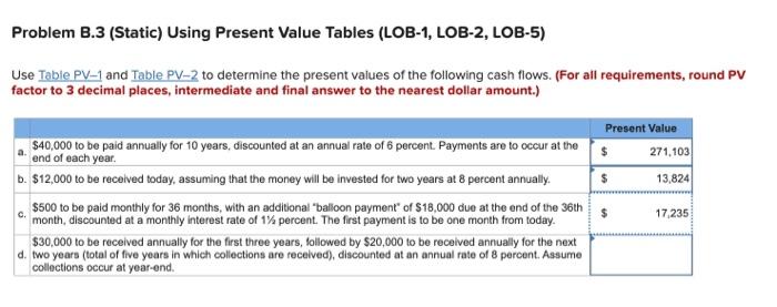 Solved Problem B.3 (Static) Using Present Value Tables | Chegg.com