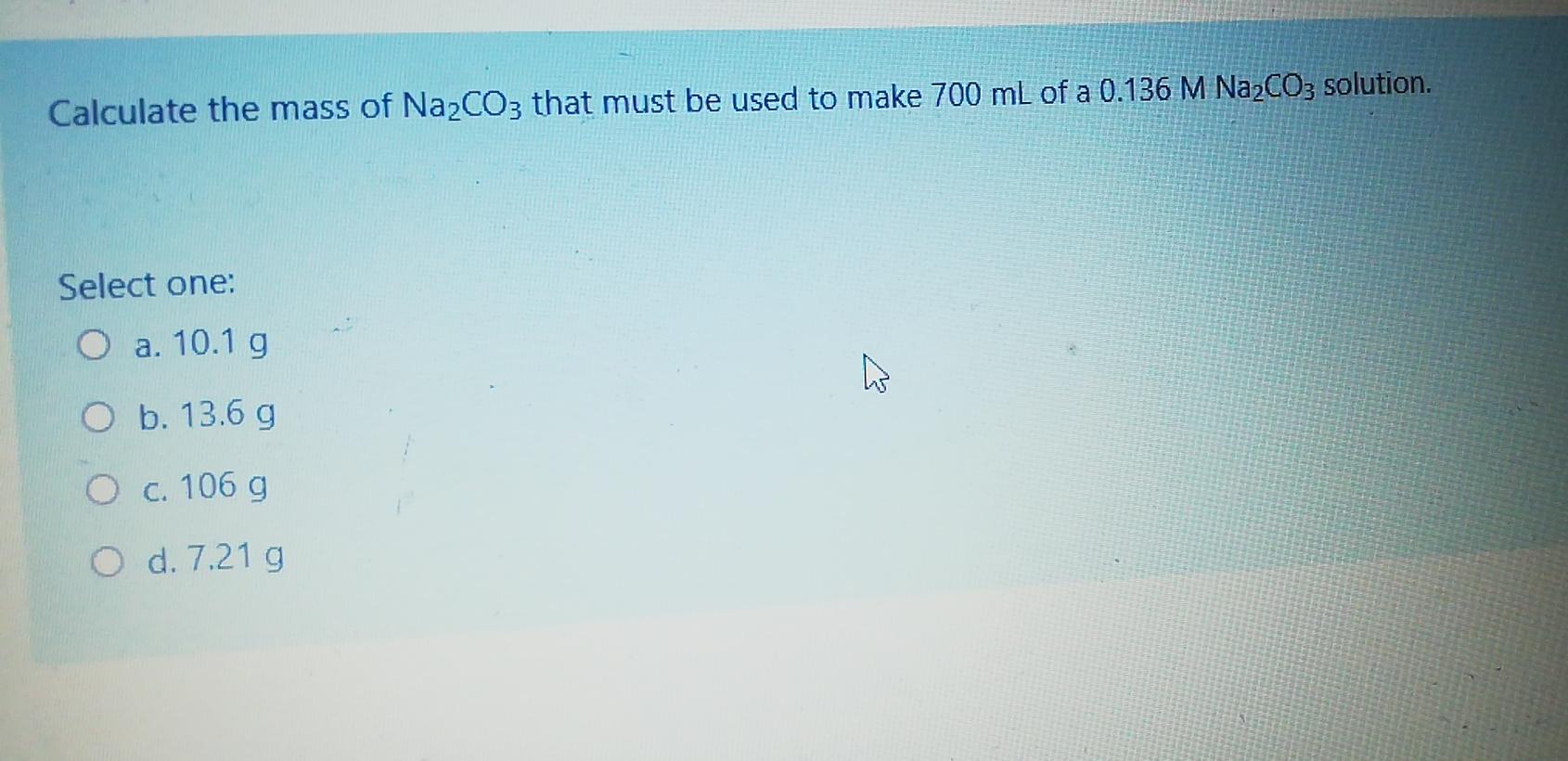 Solved Calculate the mass of Na2CO3 that must be used to | Chegg.com