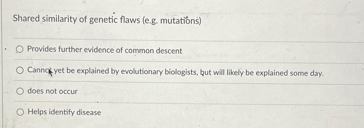 Solved Shared similarity of genetic flaws (e.g. | Chegg.com