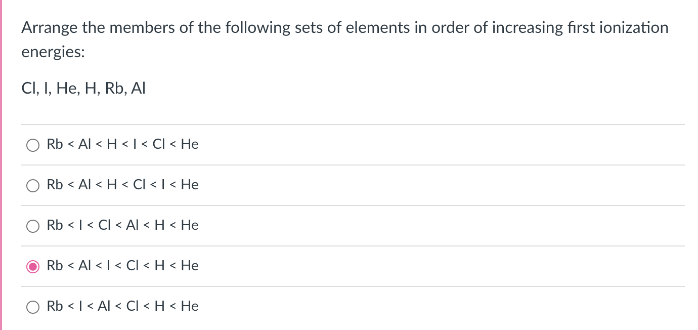 Solved Arrange The Members Of The Following Sets Of Elements