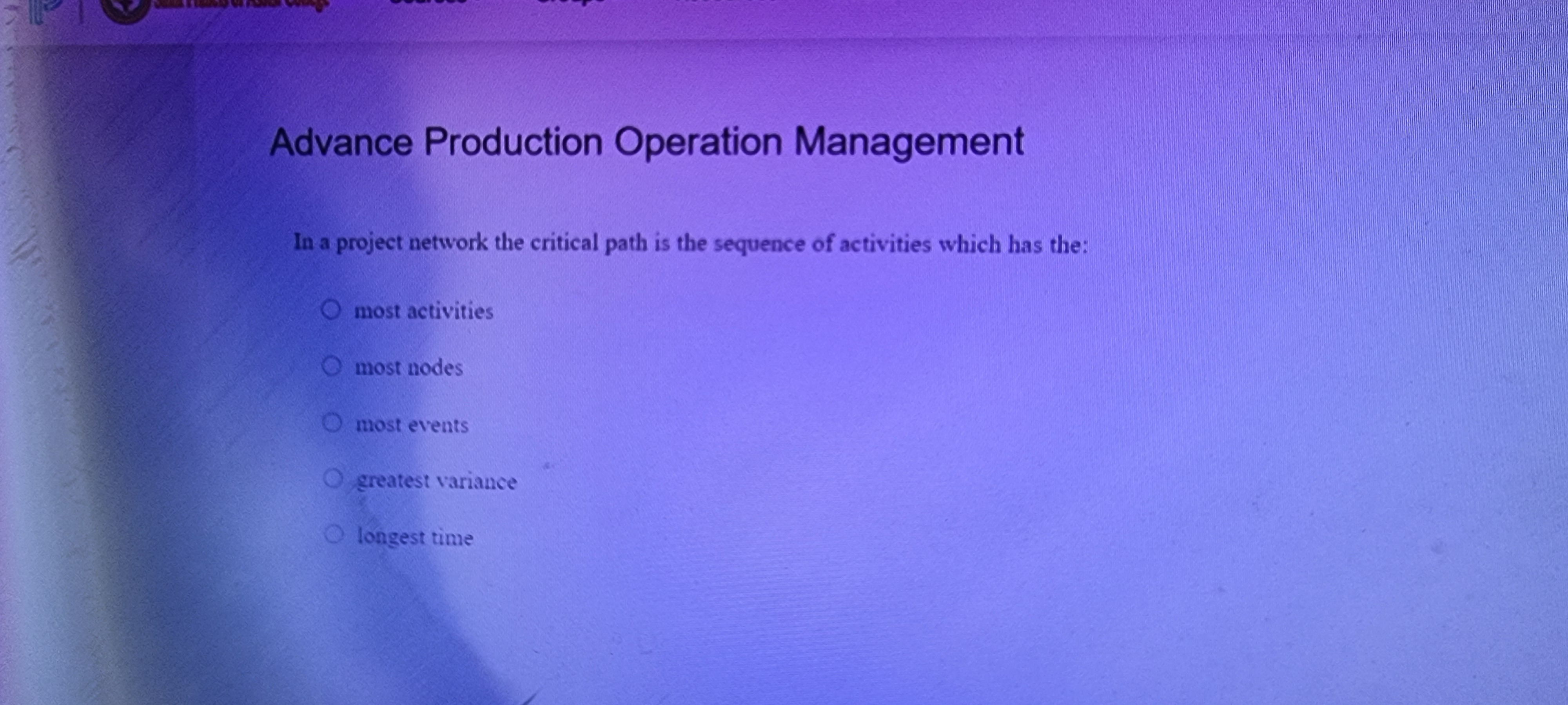 Solved Advance Production Operation ManagementIn a project | Chegg.com