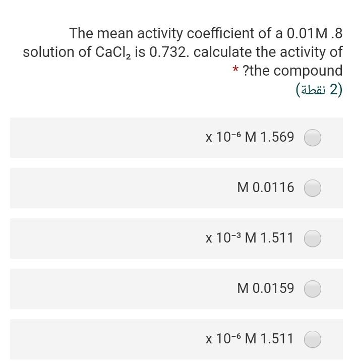Solved The mean activity coefficient of a 0.01M.8 solution | Chegg.com