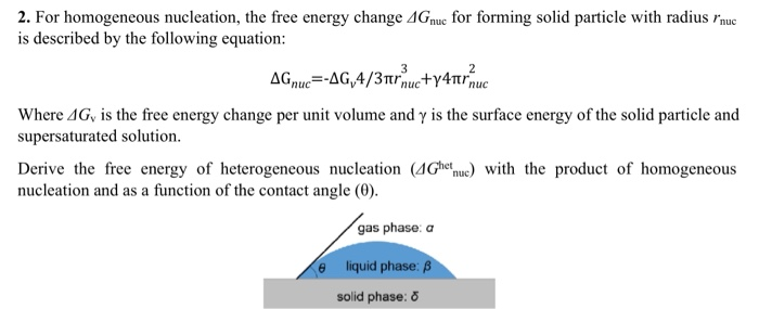 Solved 2. For homogeneous nucleation, the free energy change | Chegg.com