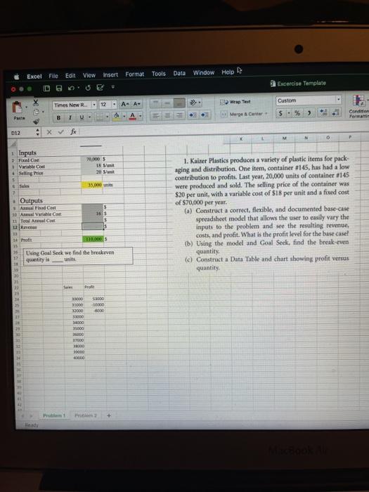 Solved Excel File Edit View Insert Format Tools Data Window