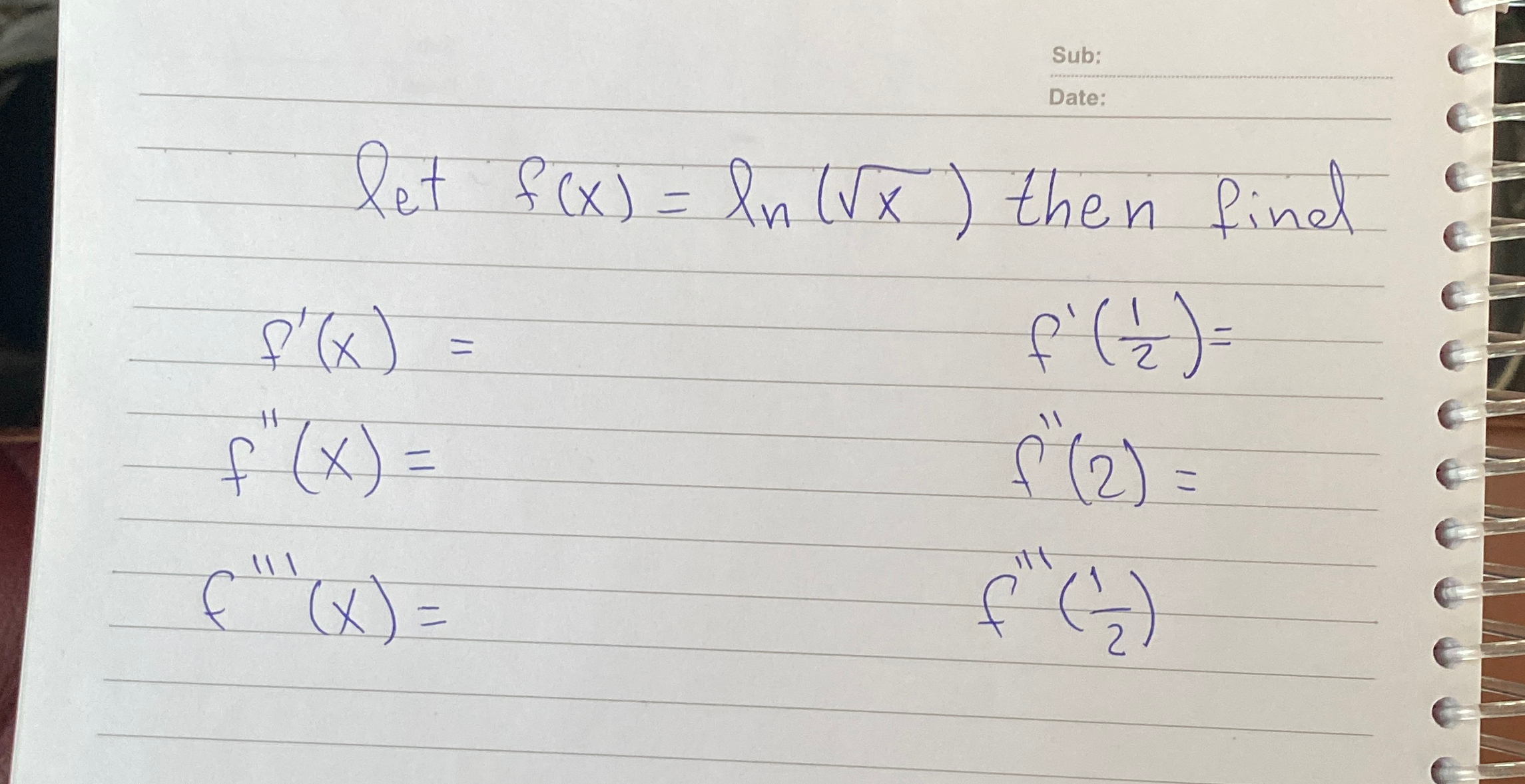 Solved let f(x)=ln(x2) ﻿then find | Chegg.com
