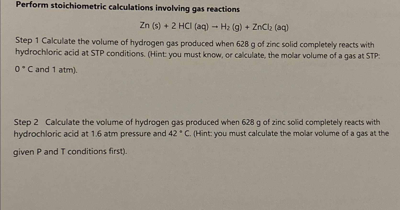 Solved Perform stoichiometric calculations involving gas | Chegg.com