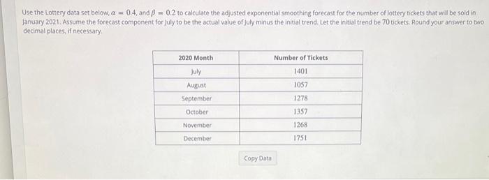 Solved Use the Lottery data set below, α=0.4, and β=0.2 to | Chegg.com