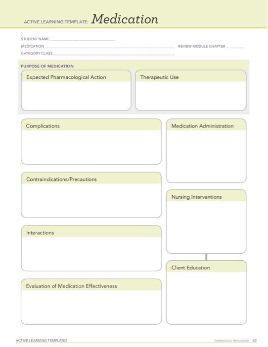 Solved ACTIVE LEARNING TEMPLATE: STUDENT NAME MEDICATION | Chegg.com