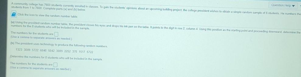 Solved Row Number Random Numbers Column Number 01-05 06-10 | Chegg.com
